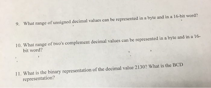 Solved What range of unsigned decimal values can be | Chegg.com