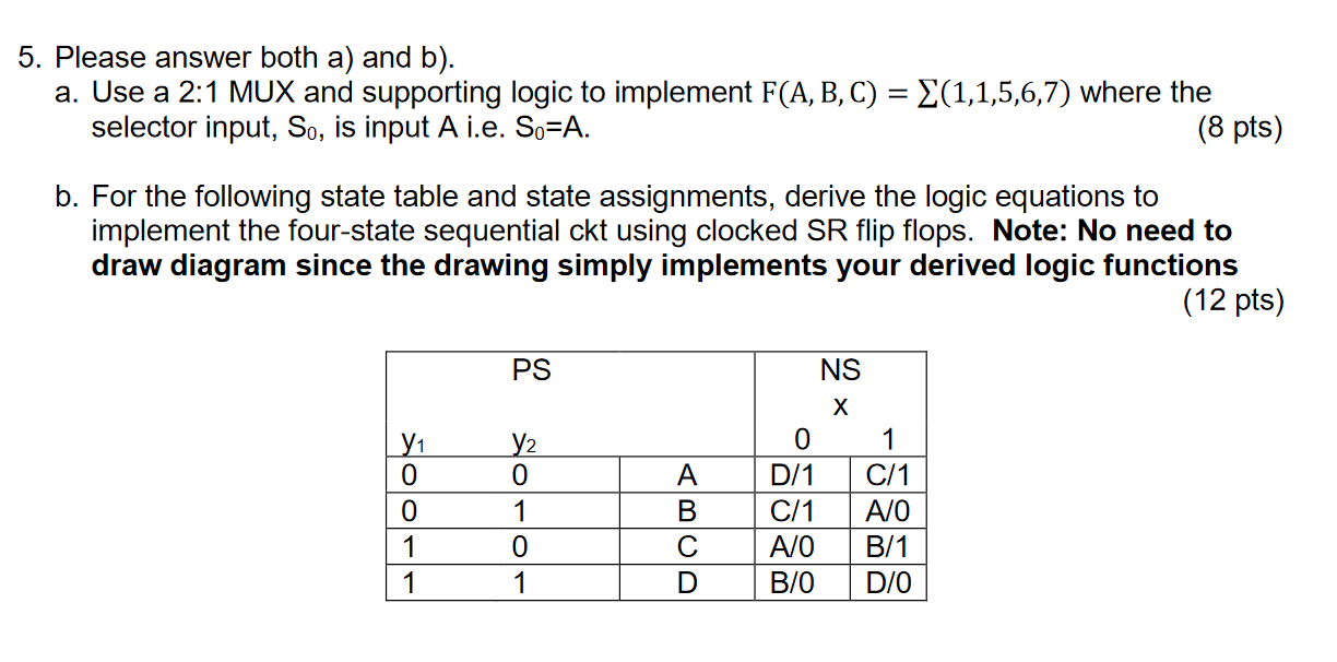 Solved 5. Please answer both a) and b). a. Use a 2:1 MUX and | Chegg.com