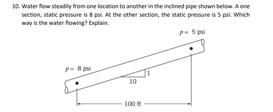 Solved 10. Water flow steadily from one location to another | Chegg.com