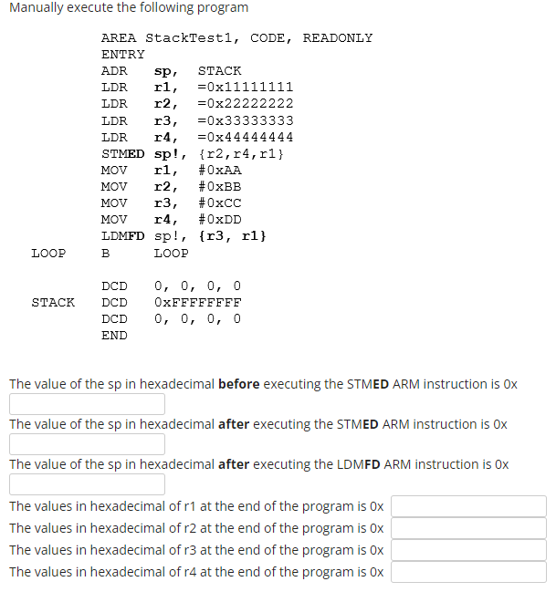 Solved The value of the sp in hexadecimal before executing | Chegg.com