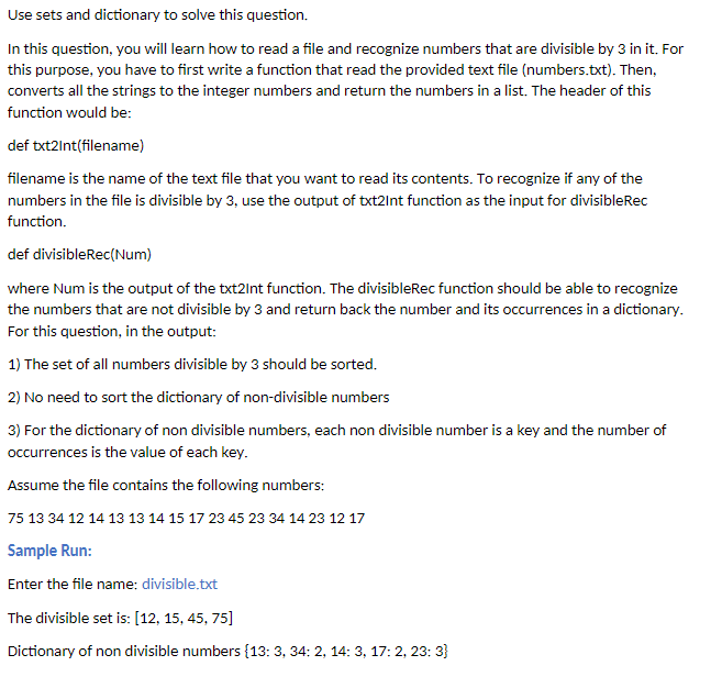 Solved Use sets and dictionary to solve this question. In | Chegg.com
