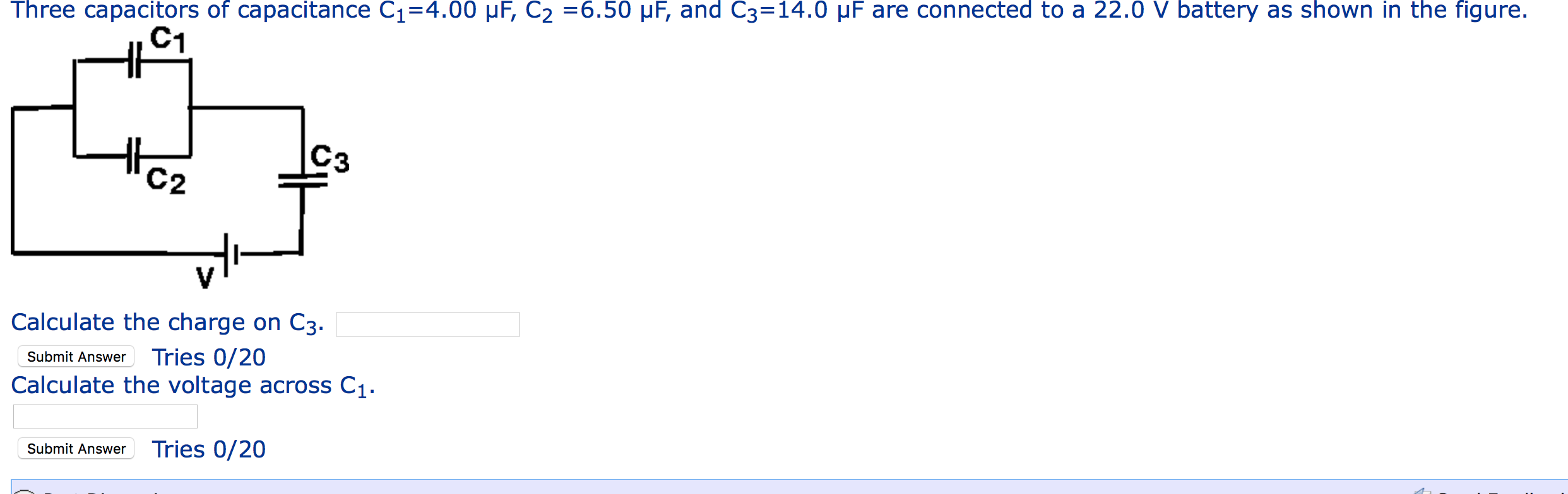 Solved Three capacitors of capacitance C1=4.00 pF, C2 =6.50 | Chegg.com