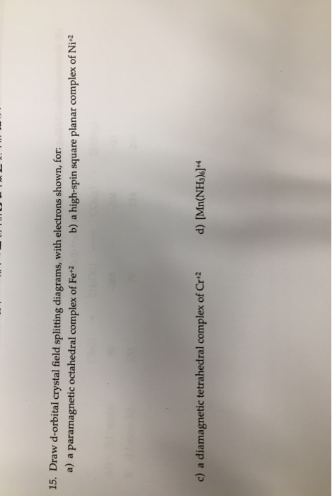 Solved 15. Draw d-orbital crystal field splitting diagrams, | Chegg.com