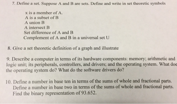 Solved Define a set. Suppose A and B are sets. Define and | Chegg.com