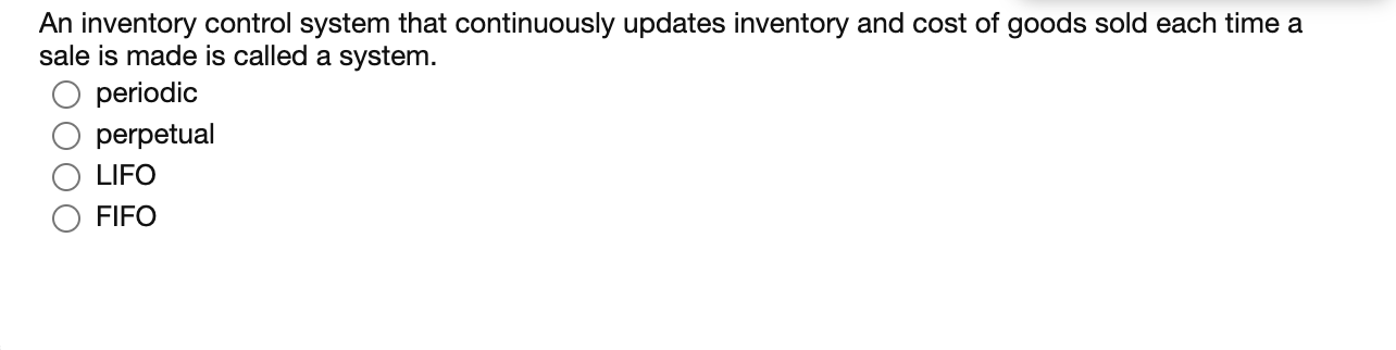 Solved An inventory control system that continuously updates | Chegg.com