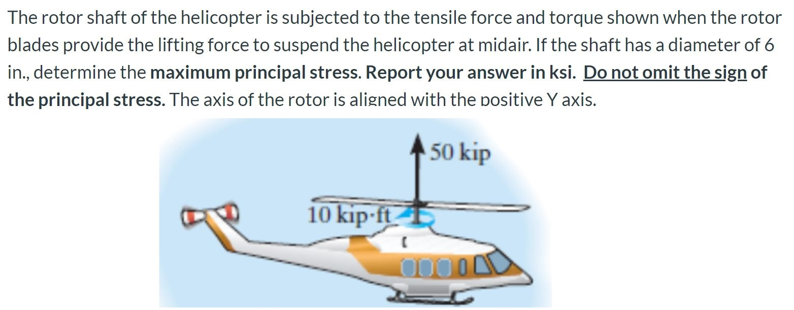 Solved The rotor shaft of the helicopter is subjected to the | Chegg.com