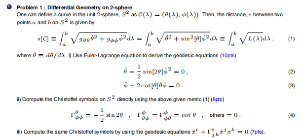 Solved Problem 1: Differential Geometry on 2-sphere One can | Chegg.com