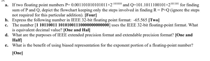 Solved a. If two floating point numbers | Chegg.com