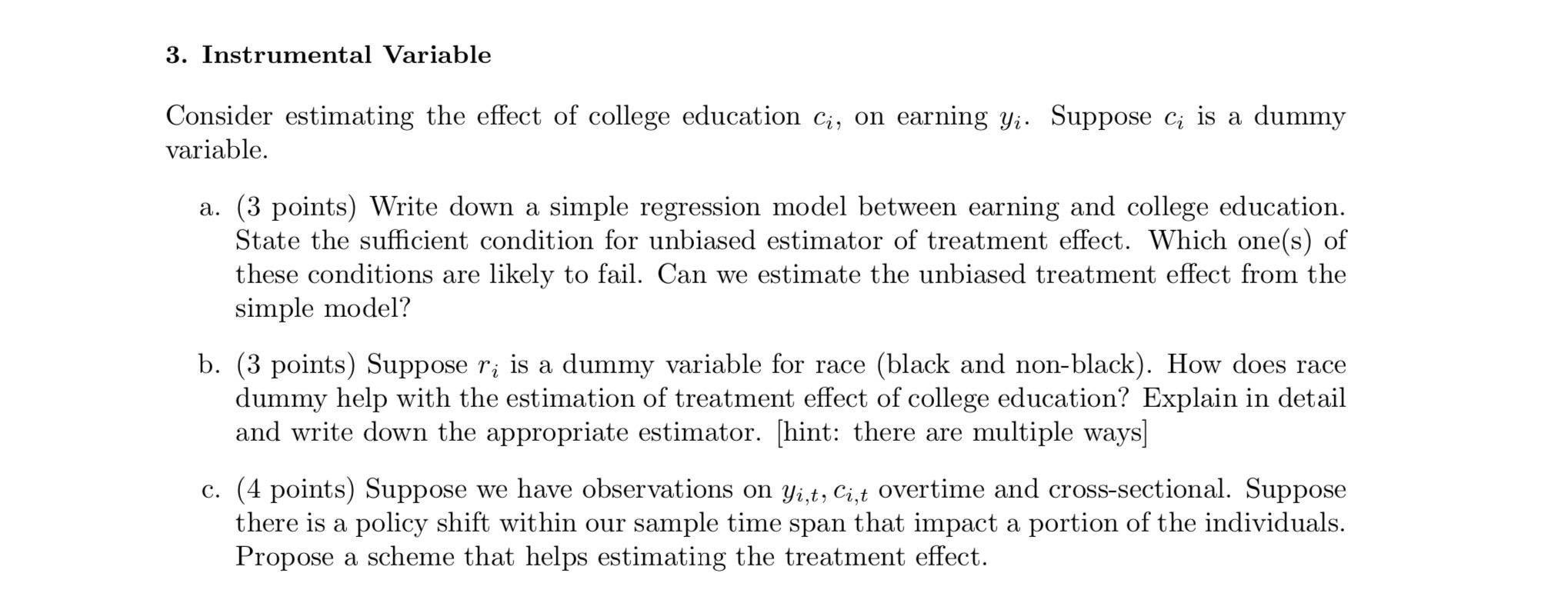3. Instrumental Variable Consider estimating the | Chegg.com