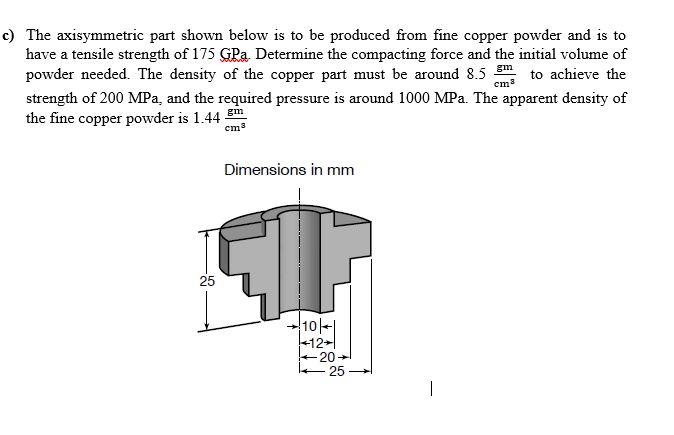 Solved c) The axisymmetric part shown below is to be | Chegg.com