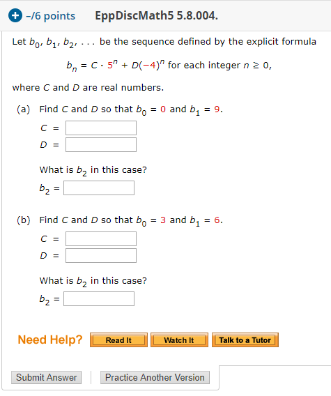 Solved + -/6 points EppDiscMath5 5.8.004. Let bo, b1, b2, | Chegg.com