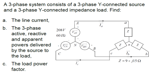 Solved A 3-phase system consists of a 3-phase Y-connected | Chegg.com