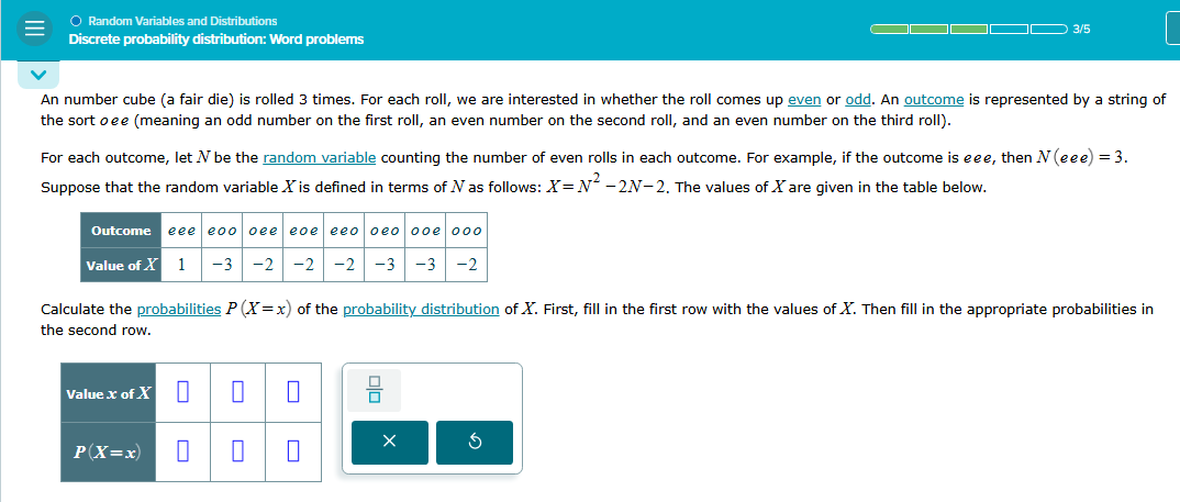 Solved An number cube (a fair die) ﻿is rolled 3 ﻿times. For | Chegg.com