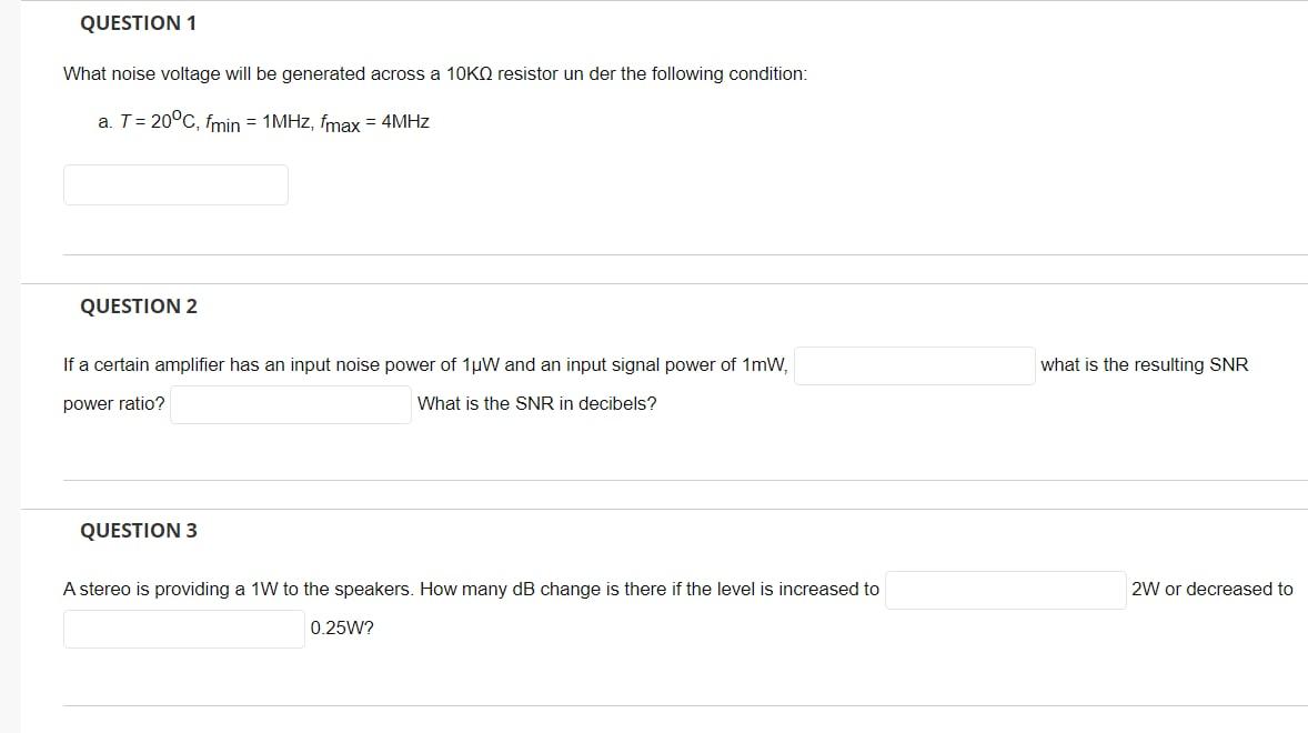 Solved QUESTION 1 What noise voltage will be generated | Chegg.com