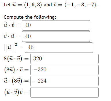 Solved Let vec(u)=(:1,6,3:) ﻿and vec(v)=(:-1,-3,-7:).Compute | Chegg.com