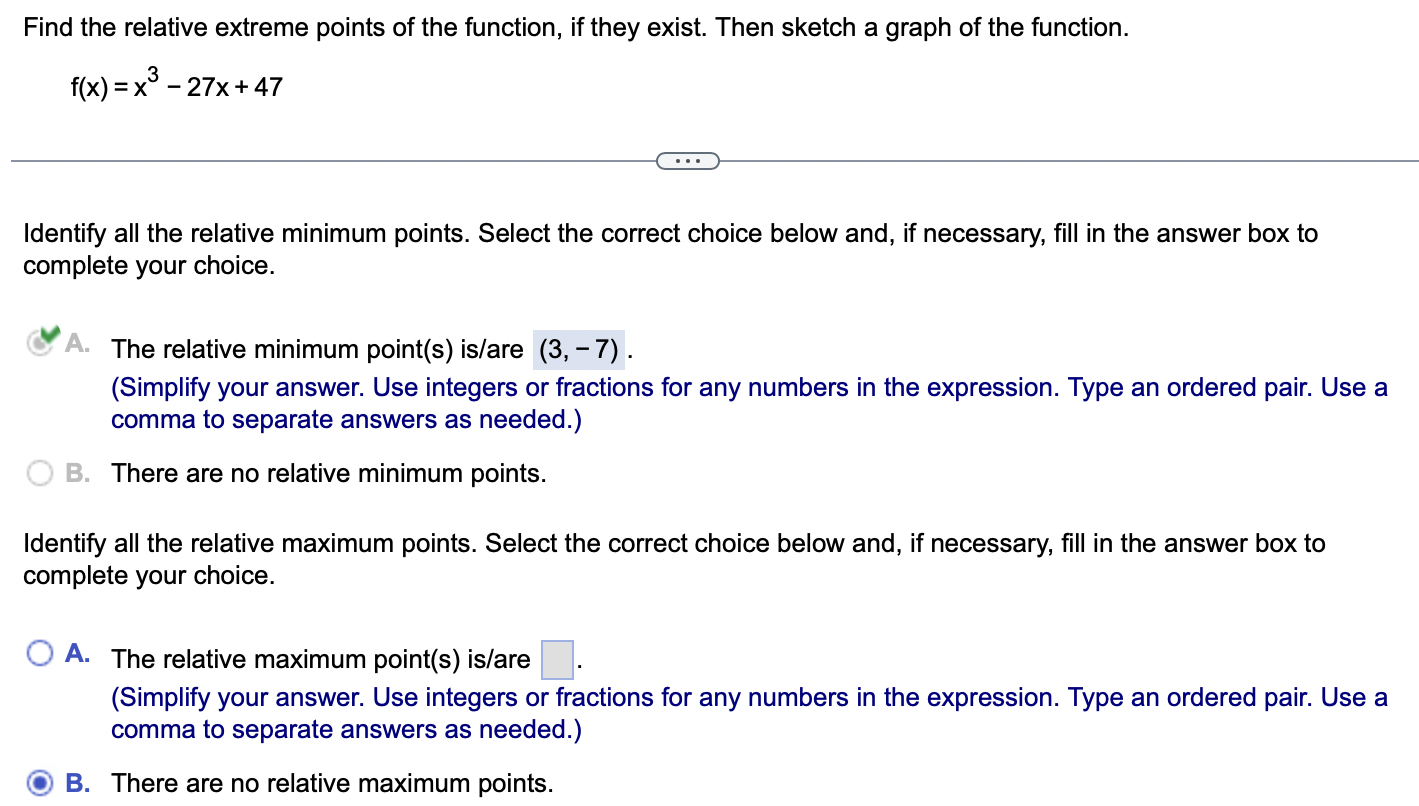 Solved f(x)=x3−27x+47 Identify all the relative minimum | Chegg.com