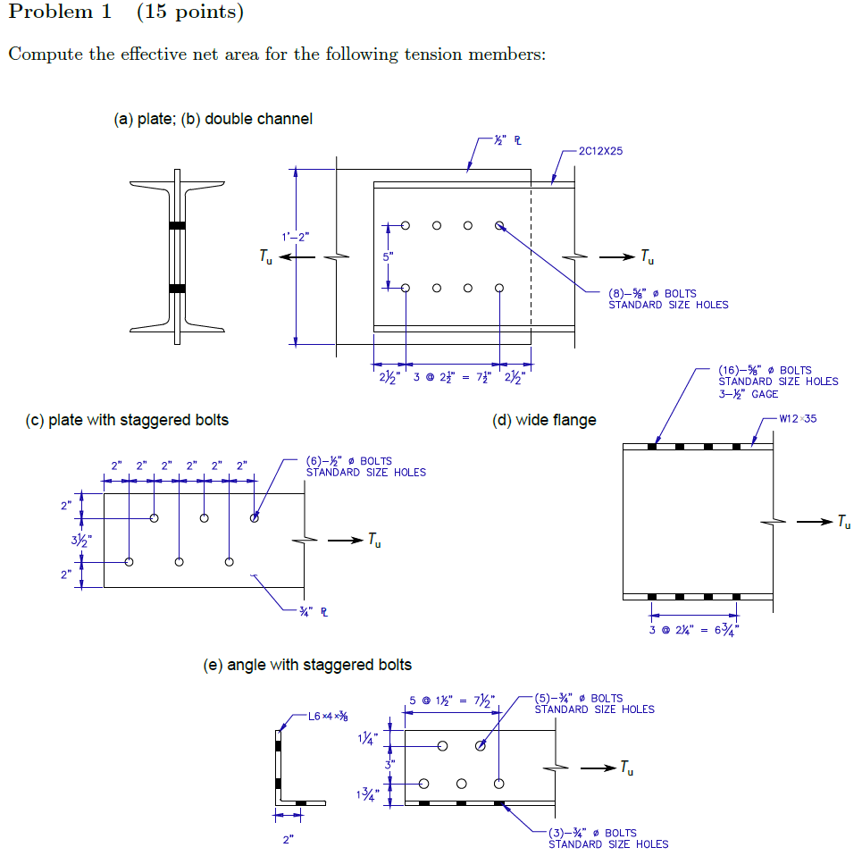 Problem 1 (15 points) Compute the effective net area | Chegg.com