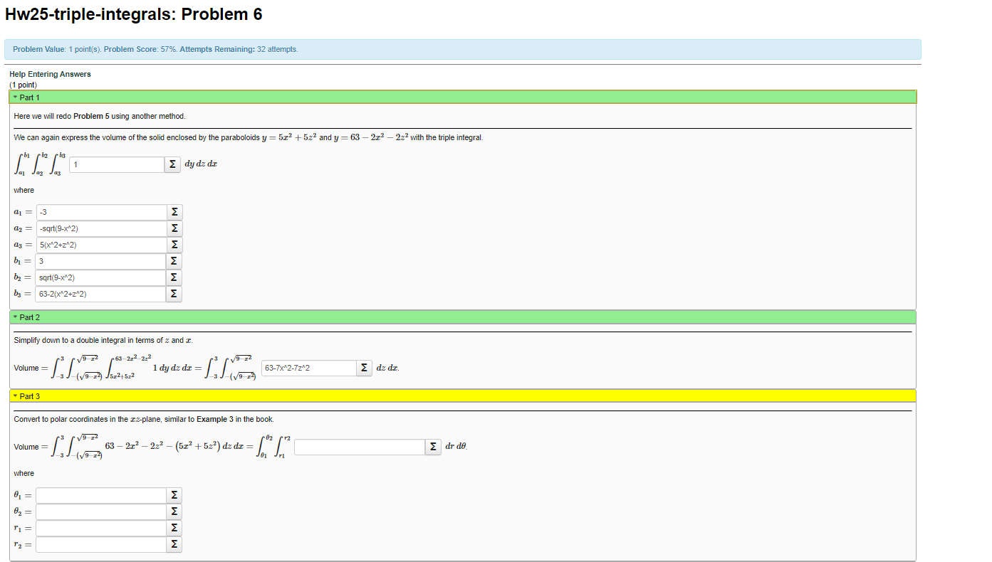 Solved Hw25-triple-integrals: Problem 6 Problem Value: 1 | Chegg.com