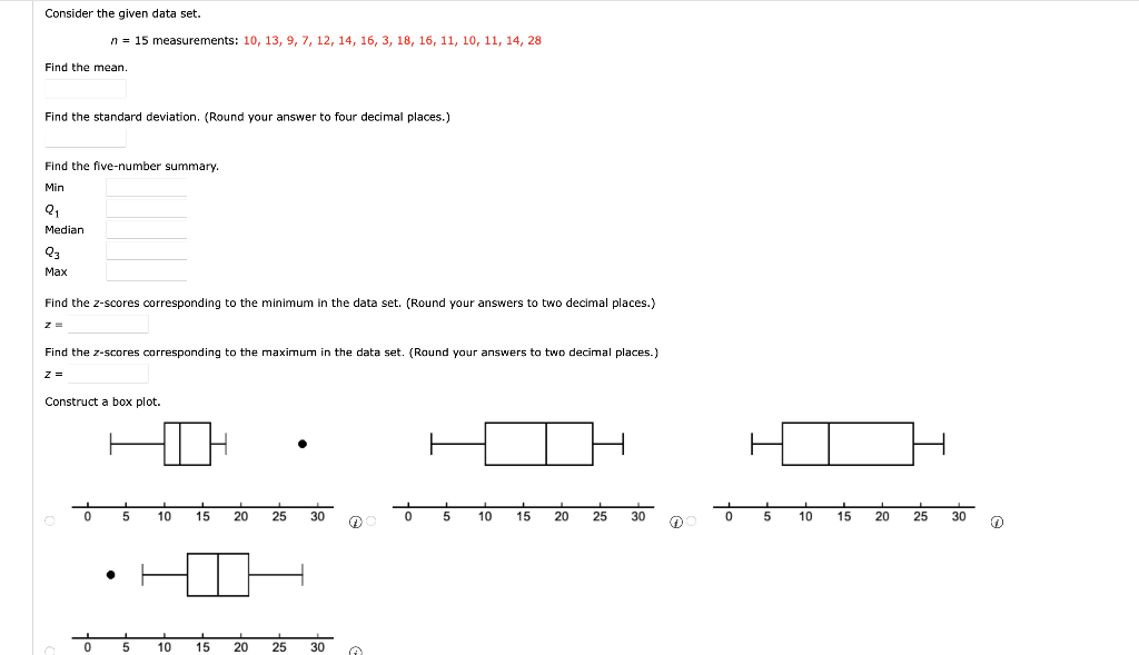 Solved Consider the given data set. n=15 measurements: | Chegg.com