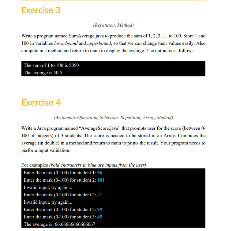 Solved Exercise 3 (Repetition, Method) Write a program named | Chegg.com