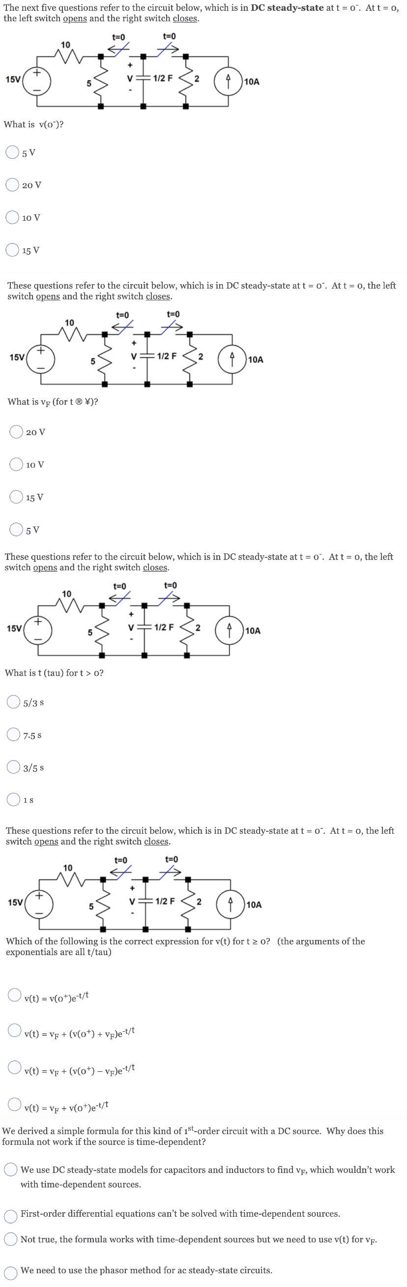 Solved v(t) = VF+ (v(ot) + Vp)e-t/t Ov(t) = VF + (vo) - | Chegg.com