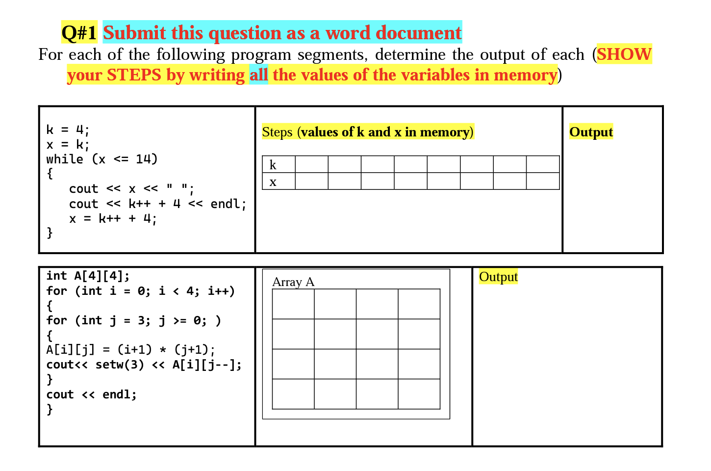 Solved Q\#1 Submit this question as a word document For each | Chegg.com