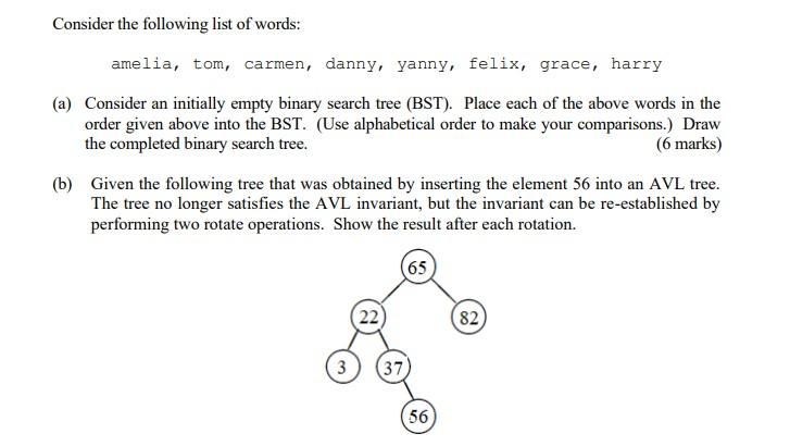Solved Consider the following list of words: amelia, tom, | Chegg.com