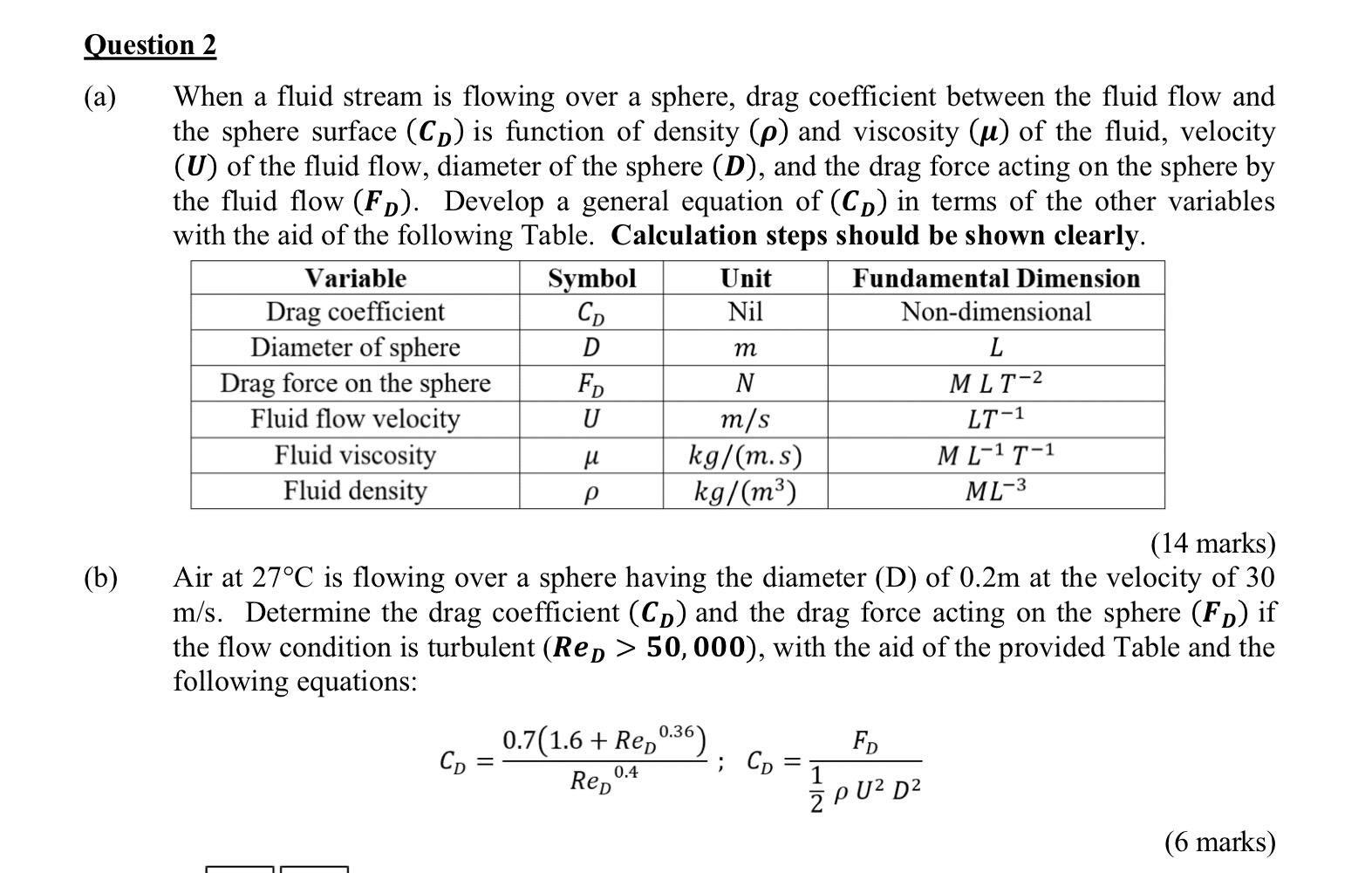 Solved Question 2 (a) m LT-1 When a fluid stream is flowing | Chegg.com