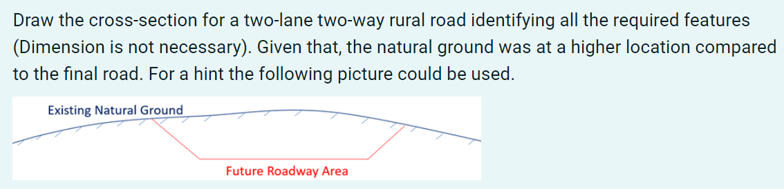 Solved Draw the cross-section for a two-lane two-way rural | Chegg.com