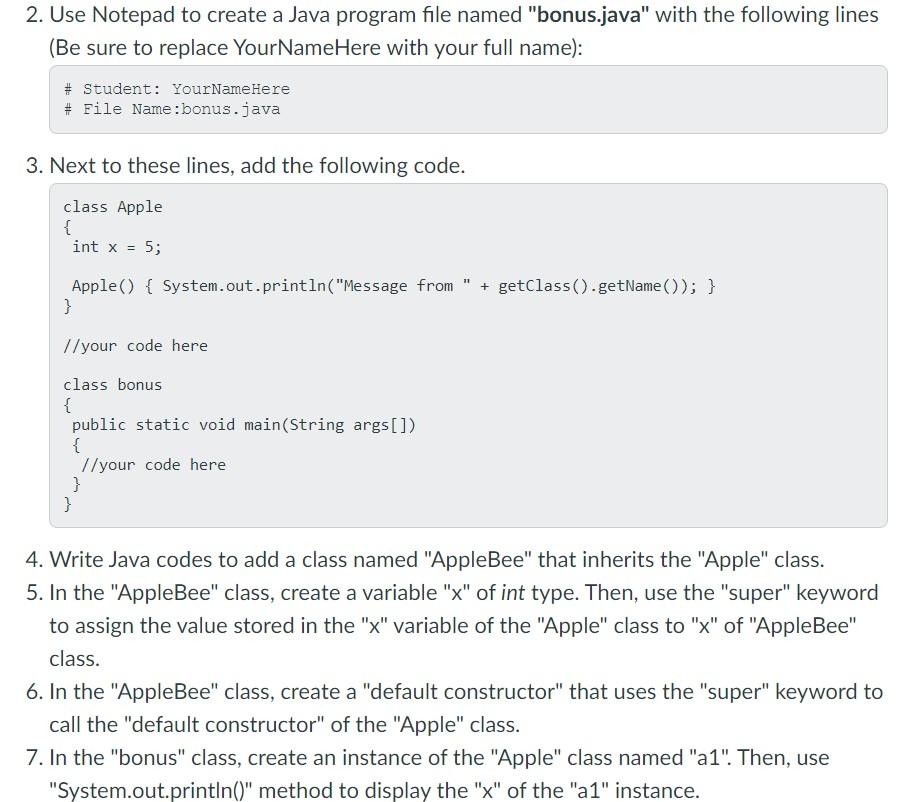 Solved 2 Use Notepad To Create A Java Program File Named Chegg
