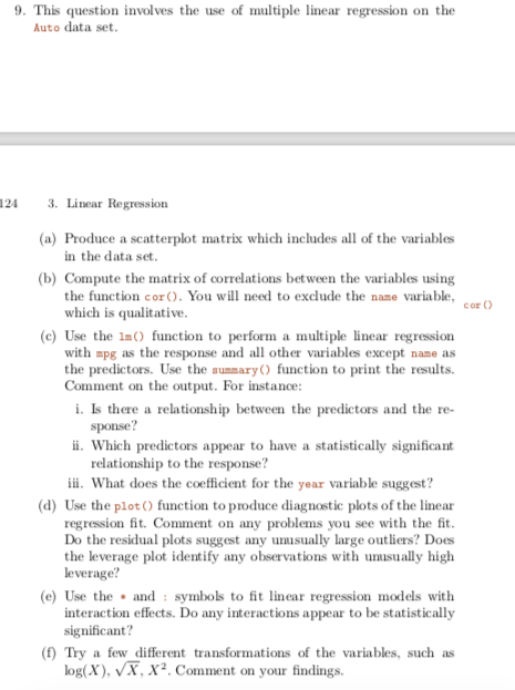 Solved 9. This question involves the use of multiple linear | Chegg.com
