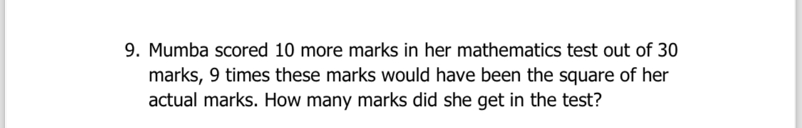 Solved Mumba scored 10 ﻿more marks in her mathematics test | Chegg.com