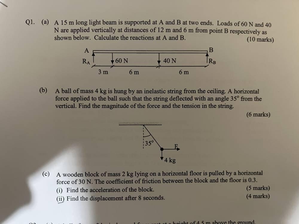 Solved (a) A 15 m long light beam is supported at A and B at | Chegg.com
