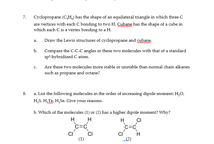 Solved Cyclopropane (CH) has the shape of an equilateral | Chegg.com