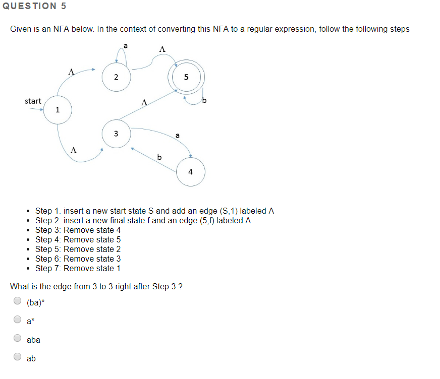Solved QUESTION 5 Given is an NFA below. In the context of | Chegg.com