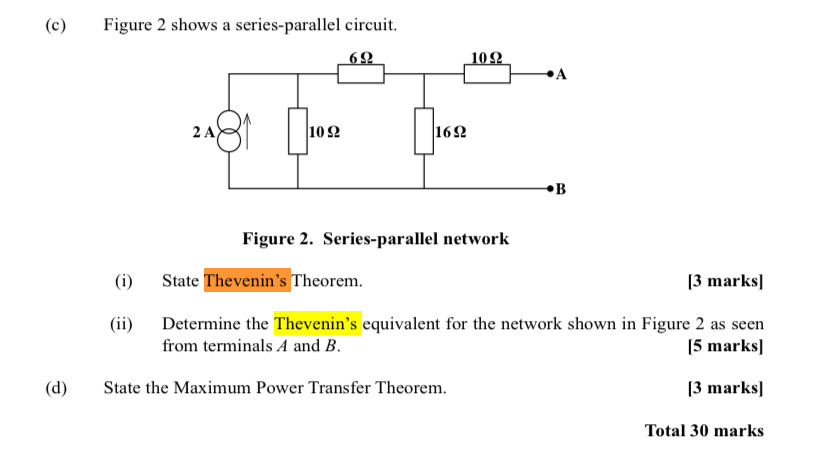 Solved (c) ﻿Figure 2 ﻿shows a series-parallel circuit.Figure | Chegg.com