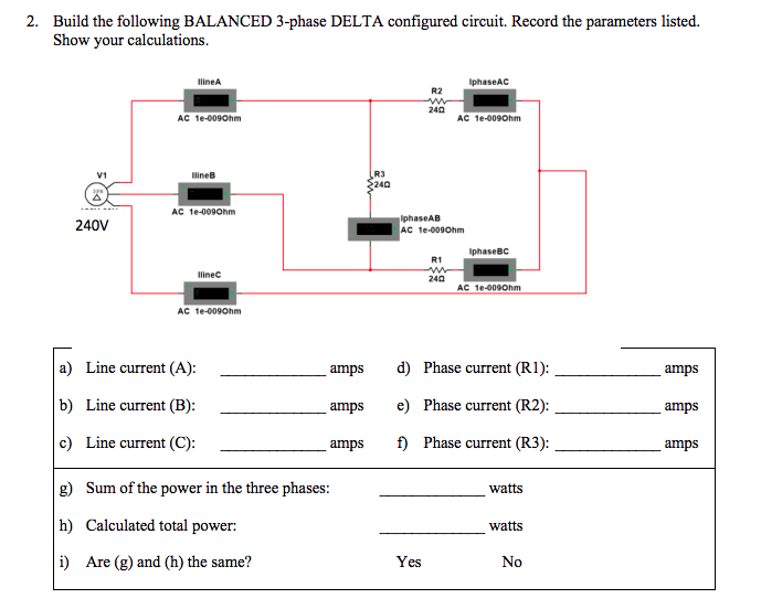 Solved Build the following BALANCED 3-phase DELTA configured | Chegg.com