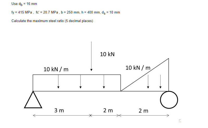 Solved Use db = 16 mm fy = 415 MPa, fc' = 20.7 MPa , b = 250 | Chegg.com