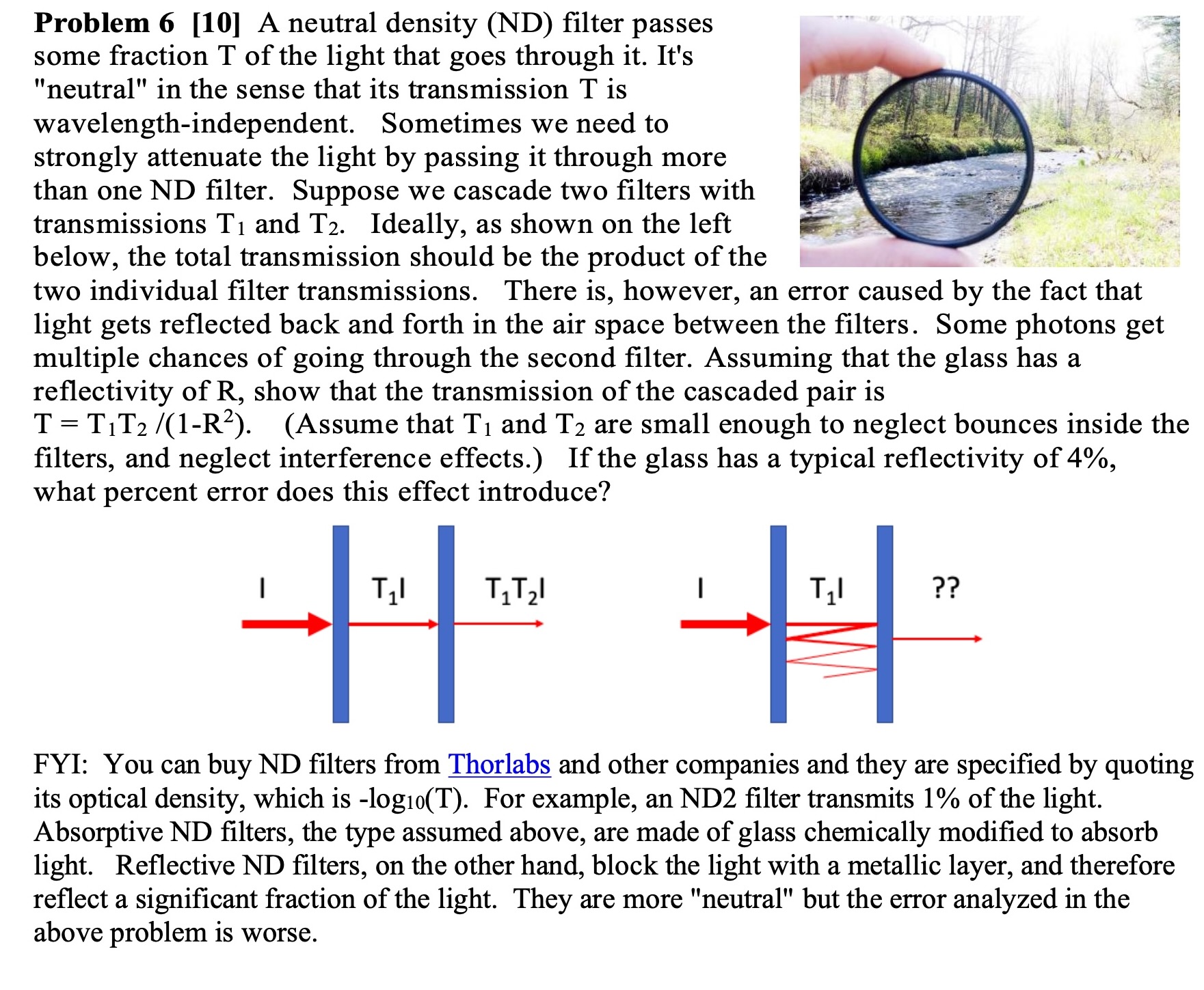 Solved Problem 6[10] ﻿A neutral density (ND) ﻿filter | Chegg.com