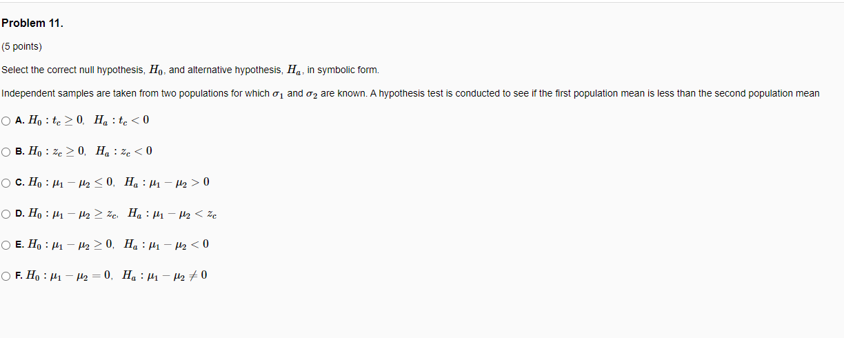 Solved Select the correct null hypothesis, H0, and | Chegg.com