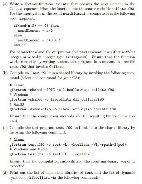 A Write A Fortran Function Collatz That Obtains The 