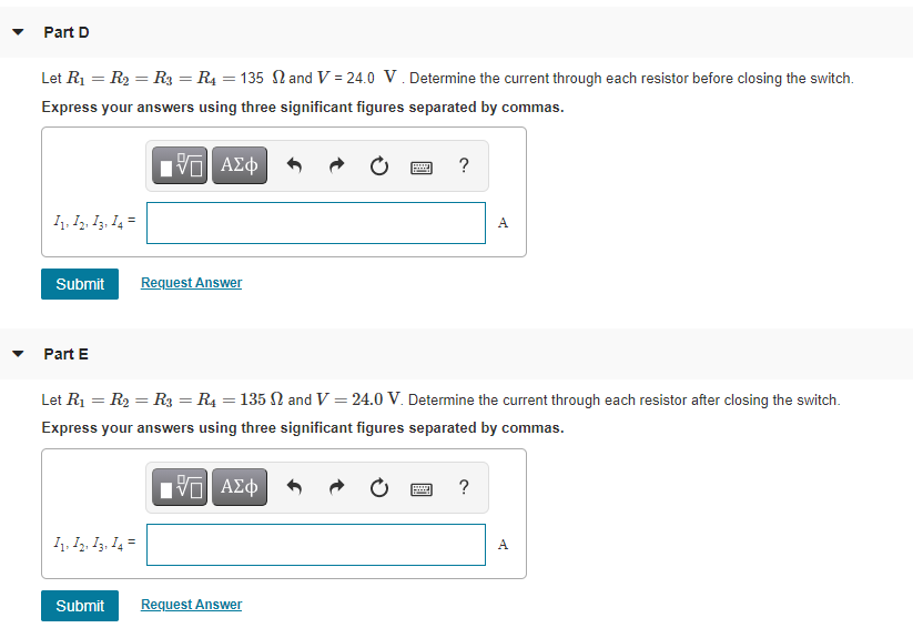Solved Part D Let R1 = R2 = R3 = R4 = 135 2 and V = 24.0 V. | Chegg.com