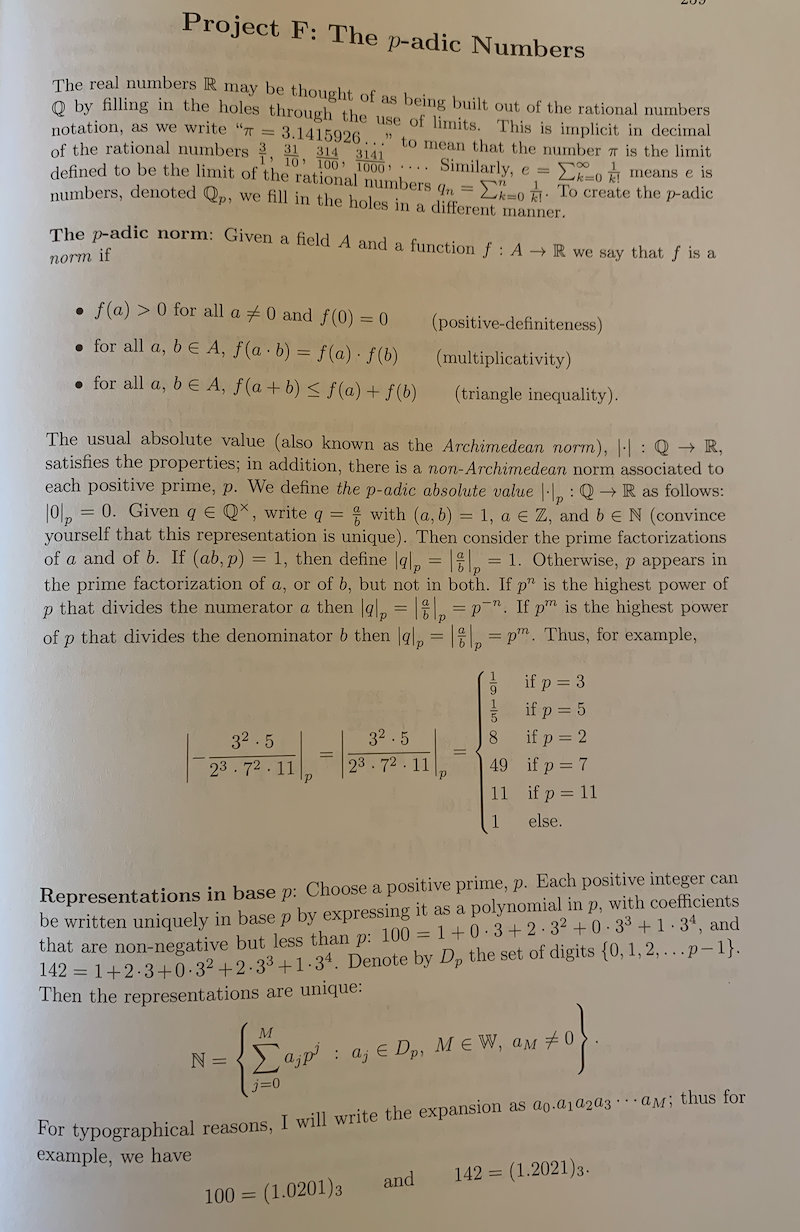 Project F: The p-adic Numbers The real numbers R may | Chegg.com