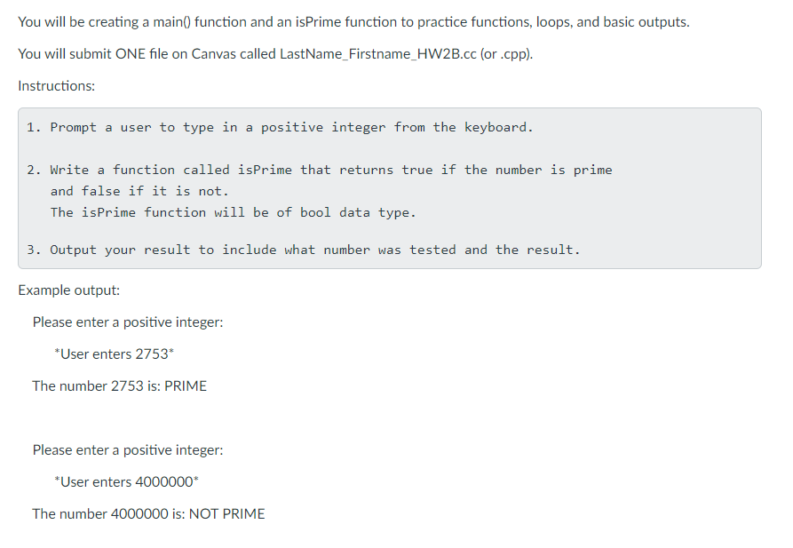 Solved You will be creating a main() function and an isPrime | Chegg.com