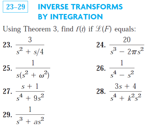 Solved 23-29 INVERSE TRANSFORMS BY INTEGRATION Using Theorem | Chegg.com