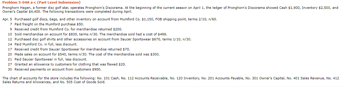 Solved Problem 5-04A a-c (Part Level Submission) Pronghorn | Chegg.com