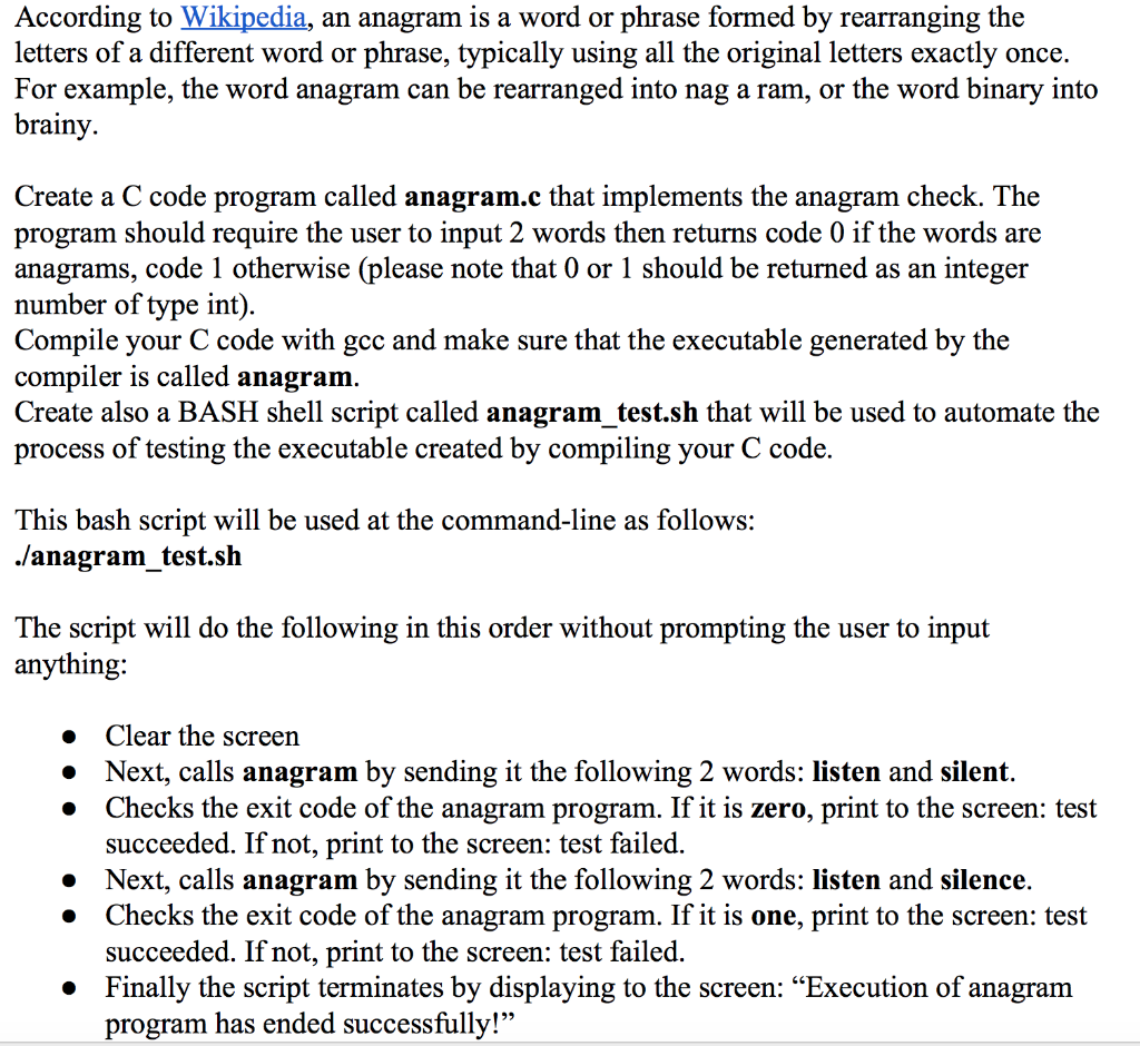 Solved According to Wikipedia, an anagram is a word or | Chegg.com