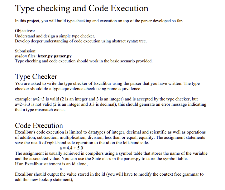 Solved Type checking and Code Execution In this project, you | Chegg.com