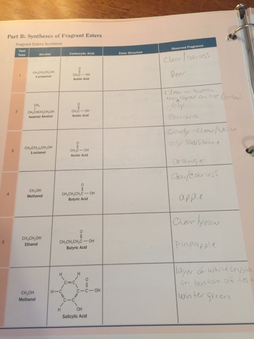 Solved Part B: Syntheses of Fragrant Esters 1-propanol CH, | Chegg.com