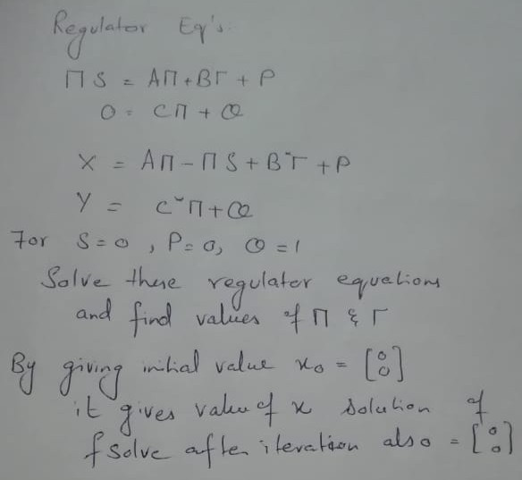 Solved Solve the regulator equation and find values of pi | Chegg.com
